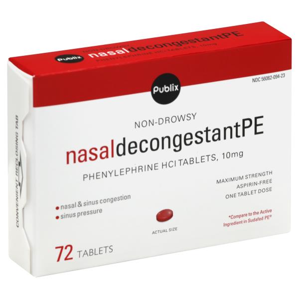 Publix Nasal Decongestant PE, Maximum Strength, 10 mg, Tablet | Publix ...