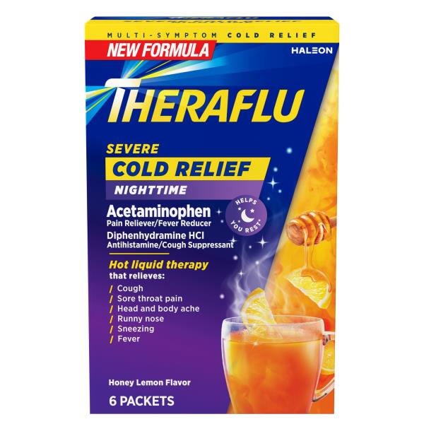 Theraflu Nighttime Severe Cold Relief Honey Lemon Flavor Powder - 6 Ct ...