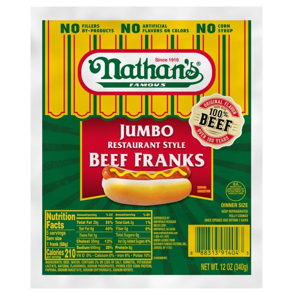 Nathan's Jumbo Hot Dogs, Restaurant Style Beef Franks | Publix Super ...