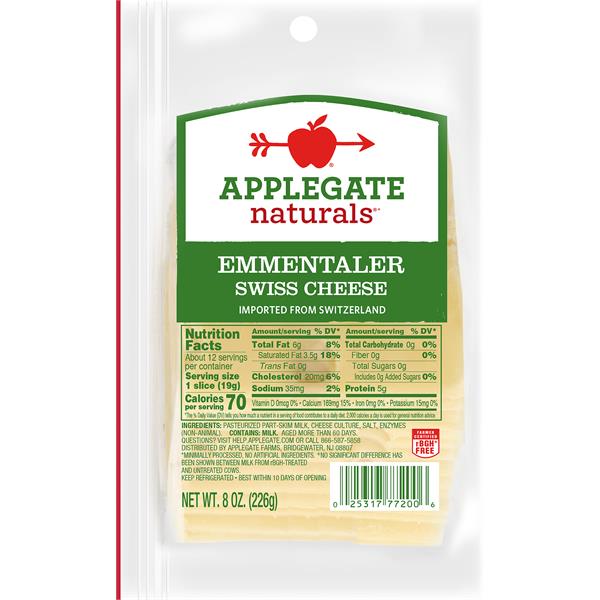 Applegate Applegate Naturals Natural Emmentaler Swiss Cheese Slices ...