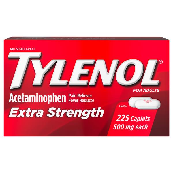 Tylenol Acetaminophen, Extra Strength, 500 mg, for Adults, Caplets ...