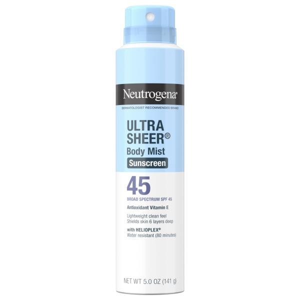 Neutrogena Ultra Sheer Sunscreen, Body Mist, Broad Spectrum SPF 45 ...