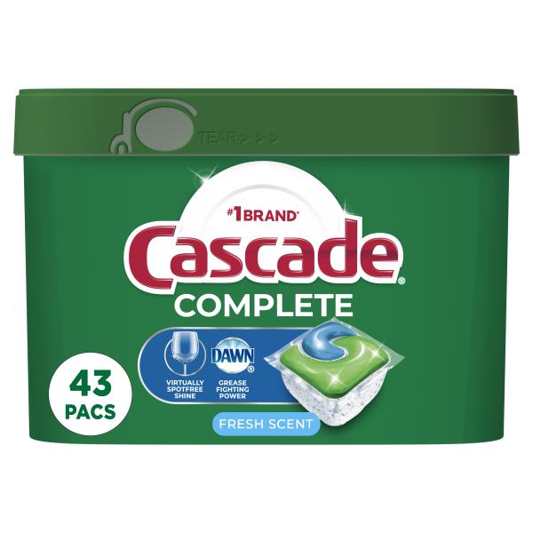 Cascade Complete Pods, ActionPacs Dishwasher Detergent, Fresh, 43 Ct ...