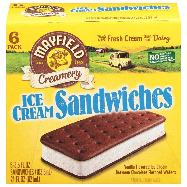 Mayfield Creamery Ice Cream Sandwiches, Vanilla Flavored, 6 Pack ...