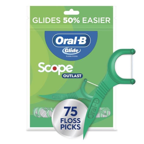 Oral-B Glide Dental Floss Picks with Scope Outlast, Mint, 75 Picks ...