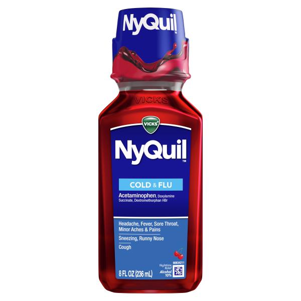 Vicks NyQuil Cold & Flu, Over-the-Counter Medicine, Cherry, 8 FL OZ ...