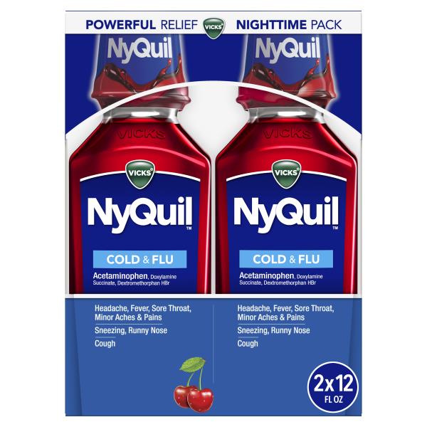 Vicks NyQuil Cold & Flu, Over-the-Counter Medicine, Cherry, 2x12 OZ ...