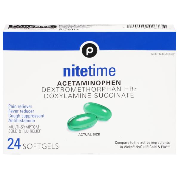 Publix Cold & Flu Relief, Multi-Symptom, Nitetime, Softgels | Publix ...