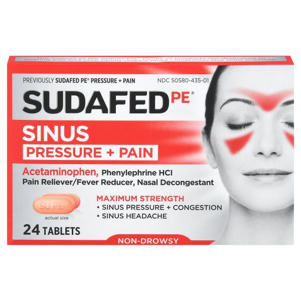 Sudafed Sinus Pressure + Pain, Non-Drowsy, Maximum Strength, Tablets ...