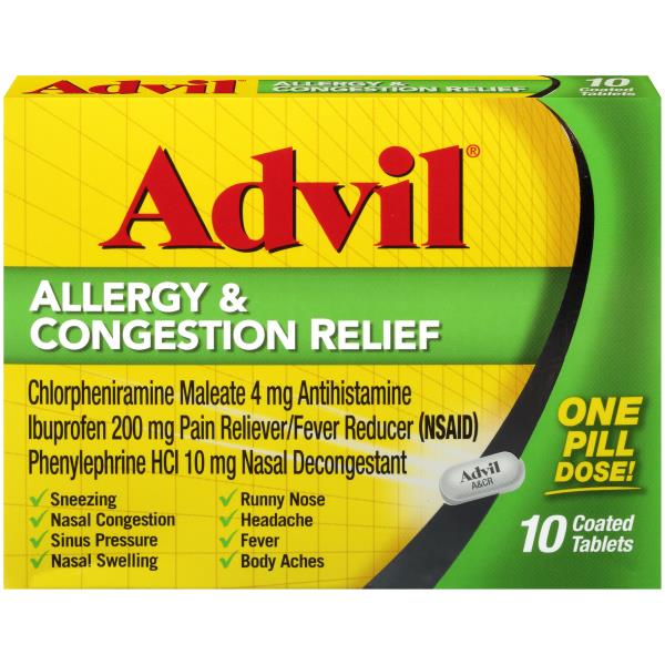 ADVIL Advil Sinus Congestion Allergy & Congestion Relief, Pain Reliever ...