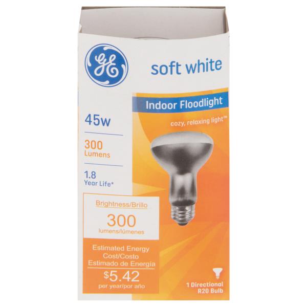 Ge R20 Bulb, Directional, Indoor Floodlight, Soft White, 45 Watts ...