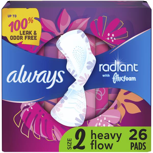 Always Radiant Pads, Size 2 Heavy, 26 CT | Publix Super Markets