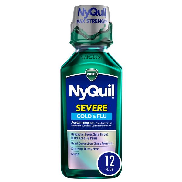 Vicks NyQuil SEVERE Cold & Flu, Over-the-Counter Medicine, 12 FL OZ ...