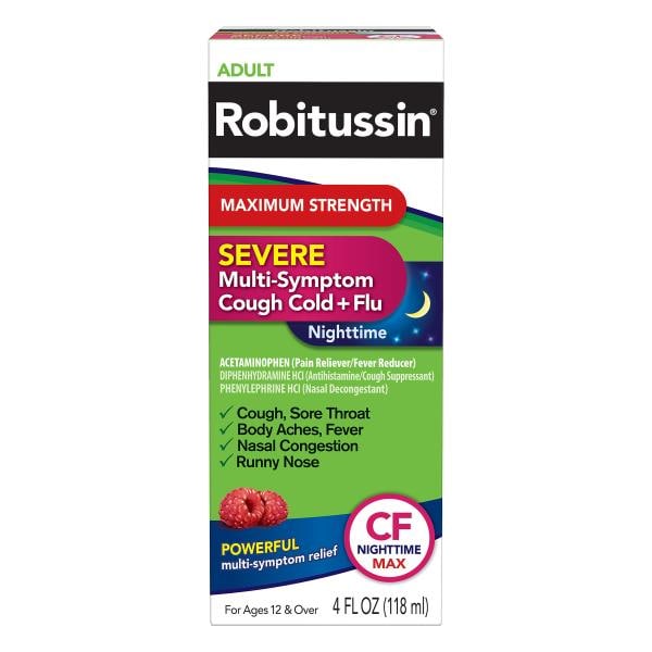 Robitussin Multi-Symptom Cough Cold + Flu, Nighttime, Severe, Maximum ...