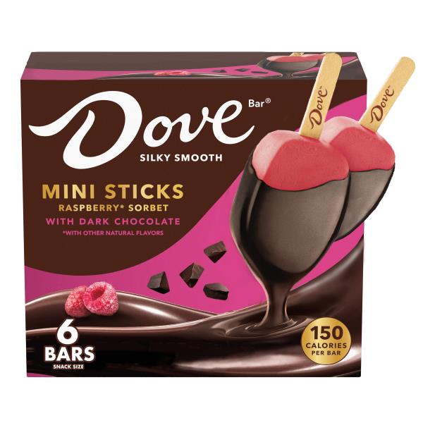 Dove Raspberry Sorbet Ice Cream Bars Coated With Dark Chocolate, 6 Pack ...