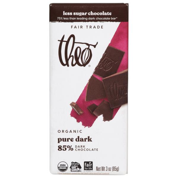 Theo Chocolate, Less Sugar, Organic, Pure Dark 85% | Publix Super Markets