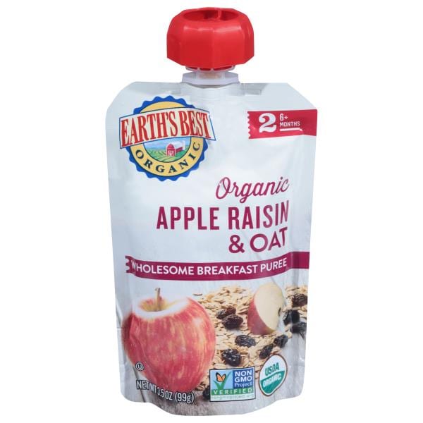 Earth's Best Organic Breakfast Puree, Apple Raisin & Oat, 2 (6+ Months ...