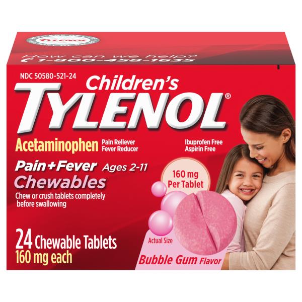 Tylenol Children's Chewable Tablets Ages 2-11 Bubble Gum Flavor 160 mg ...