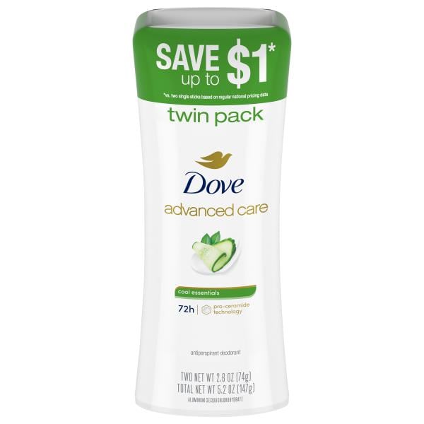 Dove Advanced Care Antiperspirant Deodorant, Cool Essentials, Twin Pack ...