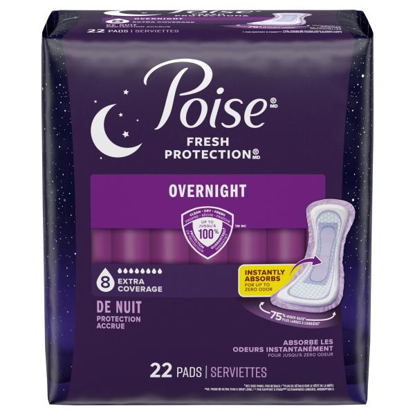 Poise Fresh Protection Overnight 8 Extra Coverage Pads | Publix Super ...