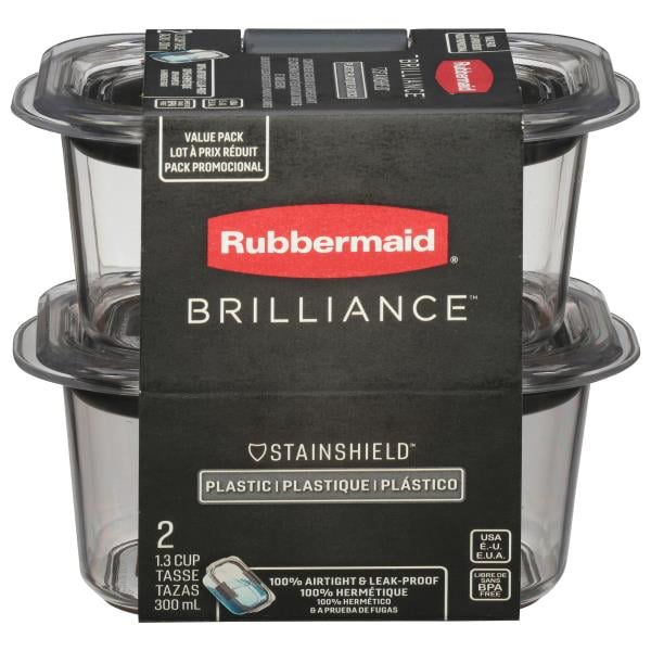 Rubbermaid Brilliance Food Storage Containers, Plastic, 1.3 Cup, Value ...
