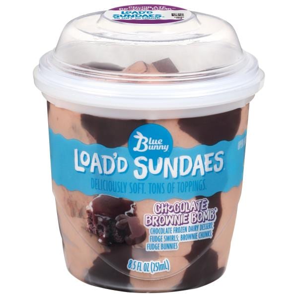 Blue Bunny Load'd Sundaes Frozen Dairy Dessert, Chocolate Brownie Bomb ...