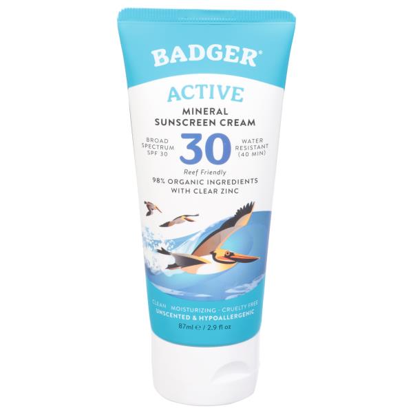 Badger Mineral Sunscreen Cream, Active, Broad Spectrum SPF 30 | Publix ...