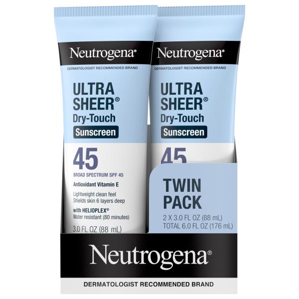 Neutrogena Ultra Sheer Dry-Touch Broad Spectrum SPF 45 Sunscreen Twin ...