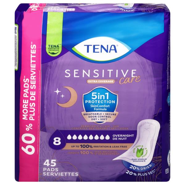 Tena Sensitive Care Extra Coverage Overnight Pads | Publix Super Markets