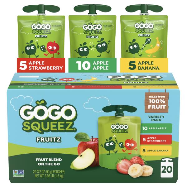 GoGo squeeZ No Sugar Added Apple Banana Strawberry Snack Pouches, 3.2 ...