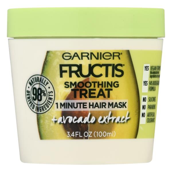 Garnier Fructis Hair Mask, 1 Minute, Smoothing Treat, Avocado Extract ...