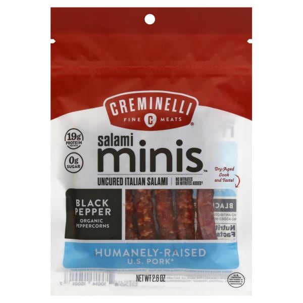 Creminelli Fine Meats Italian Salami, Black Pepper, Uncured, Minis ...