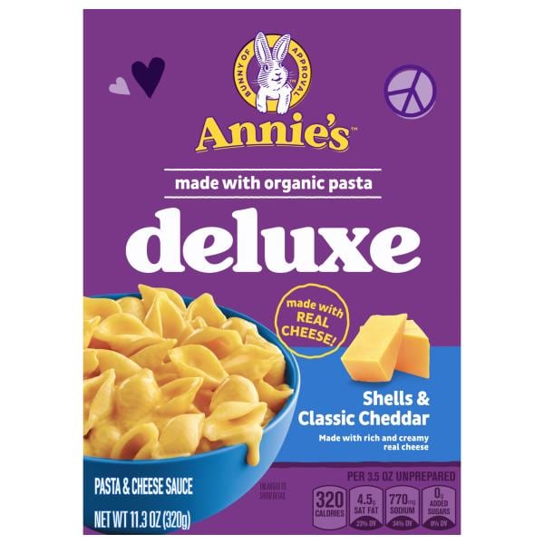 Annie's Pasta & Cheese Sauce, Shells & Classic Cheddar, Deluxe, Rich ...