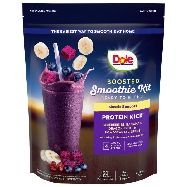 Dole Protein Kick Smoothie Kit, Blueberries, Bananas, Dragon Fruit ...