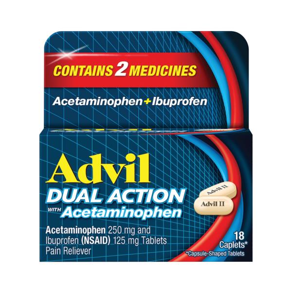 Advil Dual Action Coated Caplets with Acetaminophen, 250 Mg Ibuprofen ...