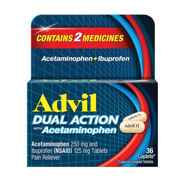 ADVIL Dual Action Dual Action Coated Caplets with Acetaminophen, 250 Mg ...