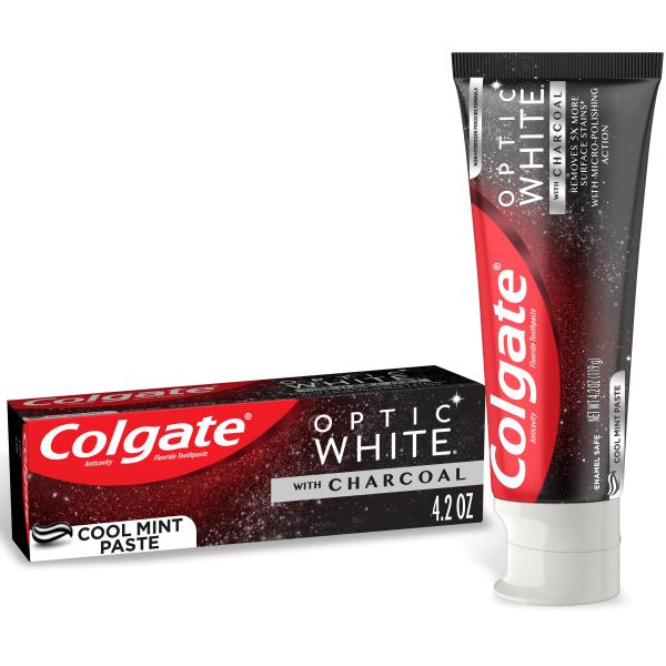 Colgate Optic White Teeth Whitening Charcoal Toothpaste, Cool Mint ...