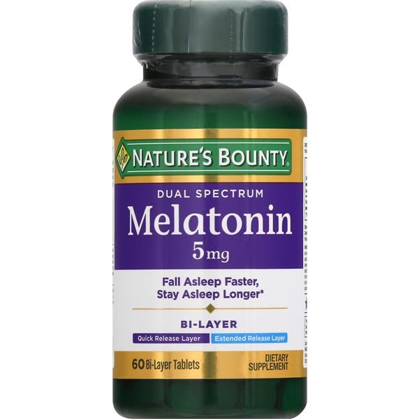 Nature's Bounty Melatonin, Dual Spectrum, 5 mg, Bi-Layer Tablets ...