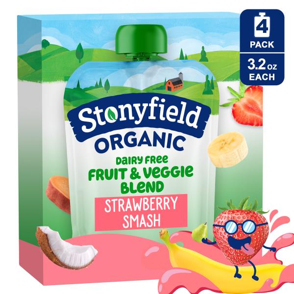 Stonyfield Organic Fruit & Veggie Blend, Dairy Free, Strawberry Smash ...