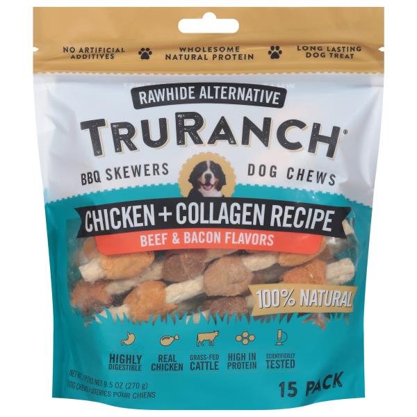 TruRanch Dog Chews, Beef & Bacon Flavors, Chicken + Collagen Recipe, 15 ...
