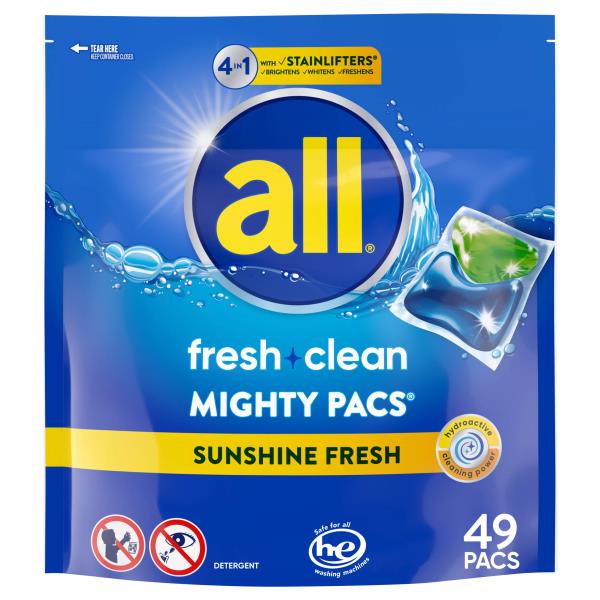 All Detergent, Original Sunshine Fresh, 4 in 1, Mighty Pacs | Publix ...