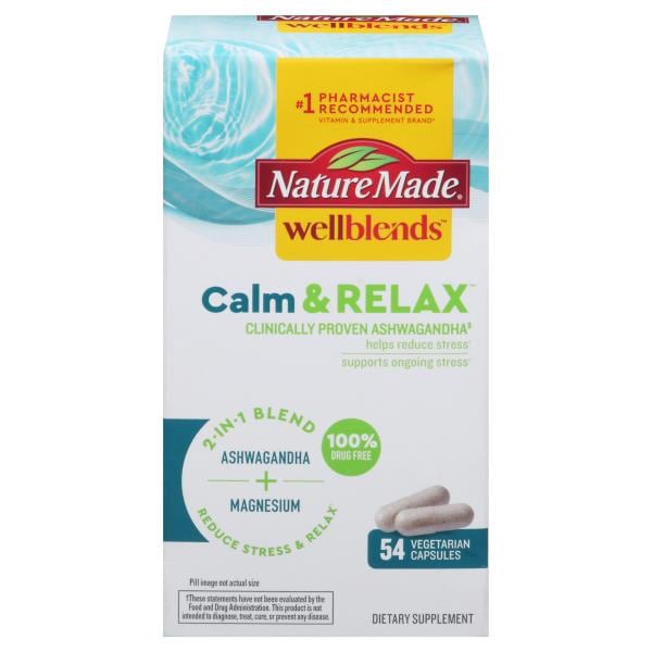 Nature Made Wellblends Calm & Relax, 2-in-1 Blend, Vegetarian Capsules ...