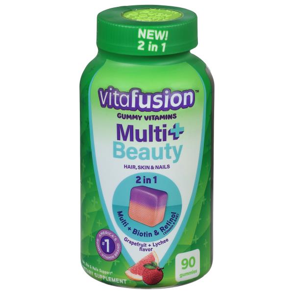 Vitafusion Gummy Vitamins, Multi + Beauty, Grapefruit + Lychee, 2 in 1 ...