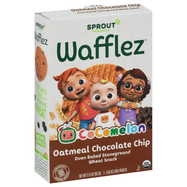 Sprout Organics Wafflez Wheat Snacks, Oatmeal Chocolate Chip, Cocomelon ...