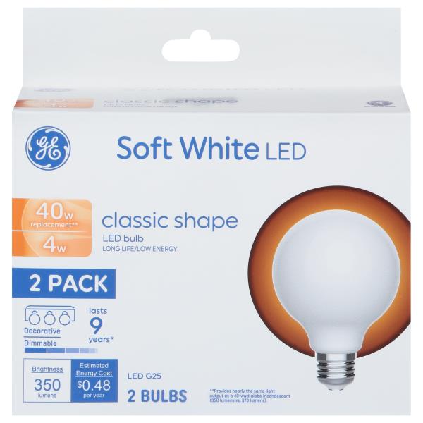 Ge Light Bulbs, LED, Soft White, Classic Shape, 4 Watts, 2 Pack ...