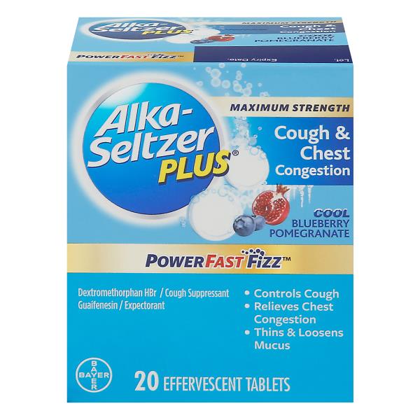 Alka-Seltzer PowerFast Fizz Cough & Chest Congestion, Maximum Strength ...