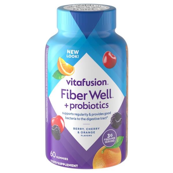 Vitafusion Fiber Well + Probiotics, Gummies, Berry Cherry & Orange ...
