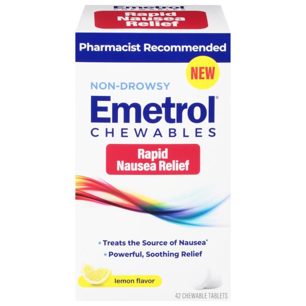 Emetrol Rapid Nausea Relief, Non-Drowsy, Lemon Flavor, Chewable Tablets ...