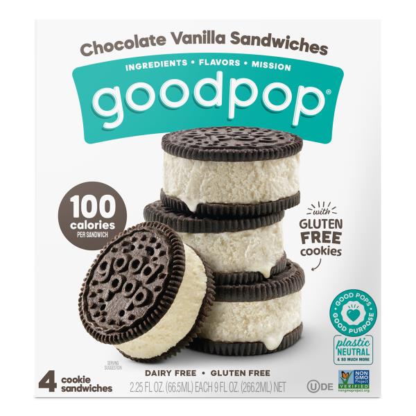 GoodPop Chocolate Vanilla Sandwiches Dairy-Free Oat Milk Frozen ...