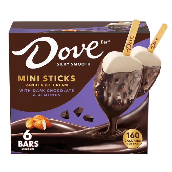 Dove Dark Chocolate and Almond Coated Vanilla Ice Cream Mini Sticks, 6 ... Dove Dark Chocolate and Almond Coated Vanilla Ice Cream Mini Sticks, 6 ...